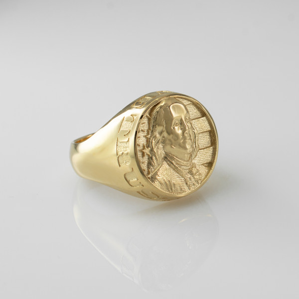 Gold Benjamin Franklin Mens Signet Ring - LA Blingz
