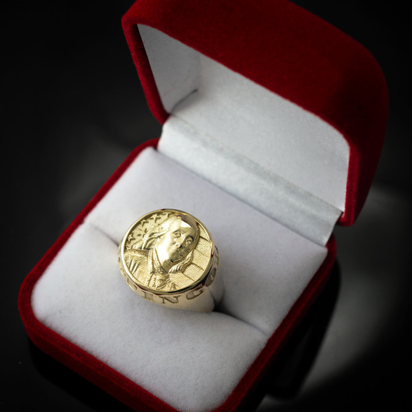 Gold Benjamin Franklin Mens Signet Ring - LA Blingz