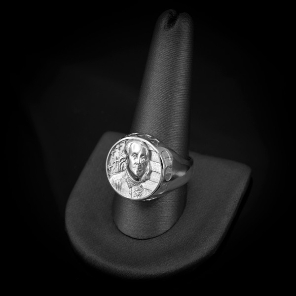 Sterling Silver Benjamin Franklin Mens Signet Ring - LA Blingz