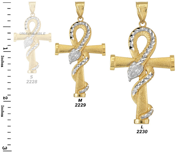 Satin Gold Egyptian Ankh DC Coiled Snake Pendant (2 sizes)