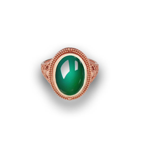 Gold Filigree Band Green Onyx Oval Gemstone Ring