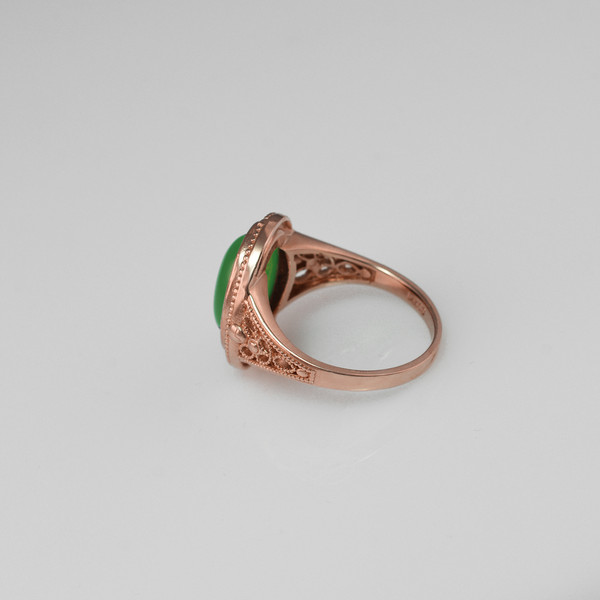 Gold Filigree Band Green Onyx Oval Gemstone Ring