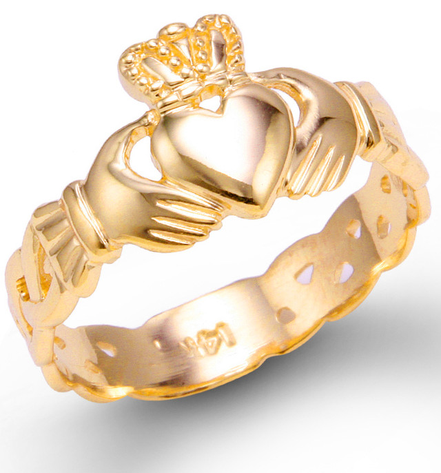 Gold Ladies Claddagh Trinity Band Ring