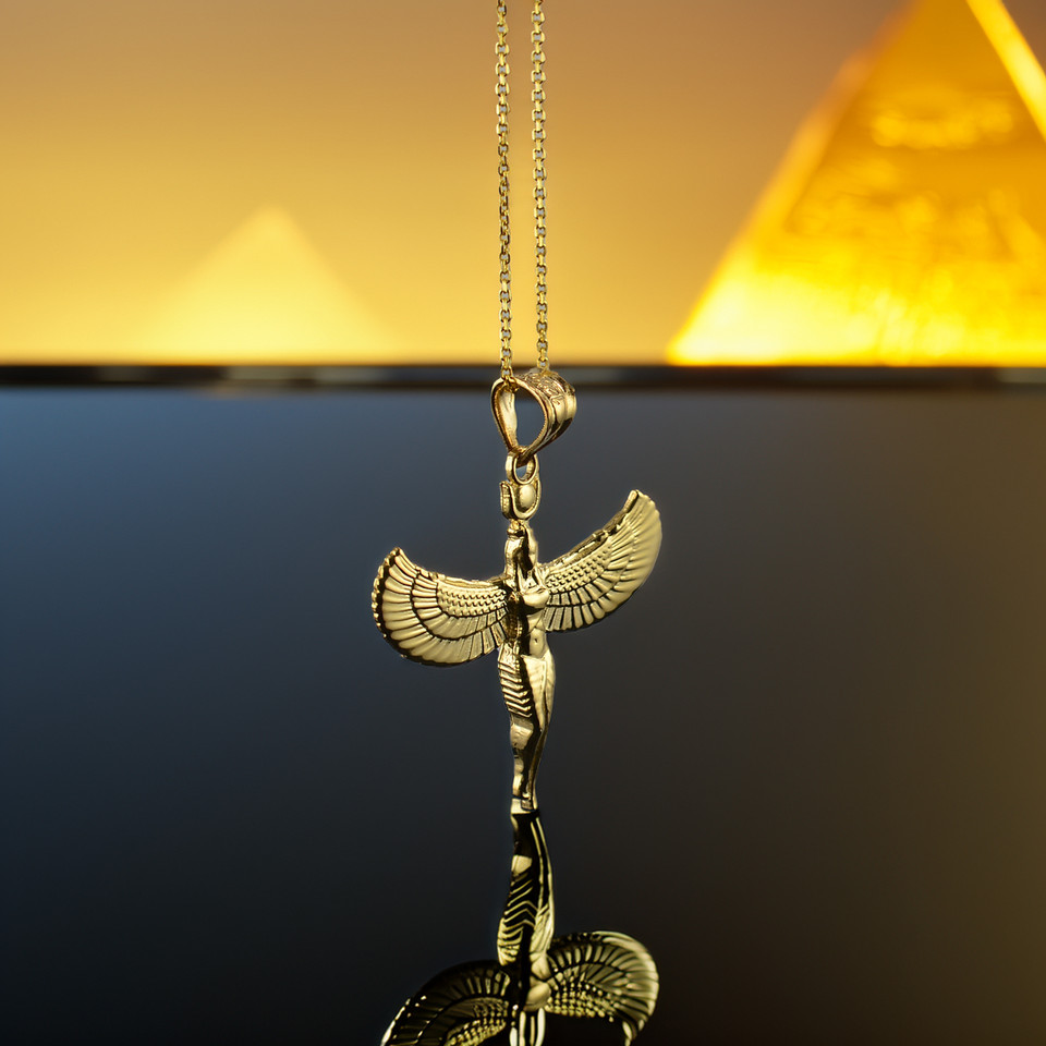 Yellow Gold Isis Pendant Necklace | Egyptian Goddess Jewelry
