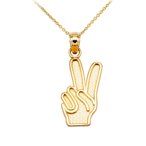 Yellow Gold Peace Hand Pendant
