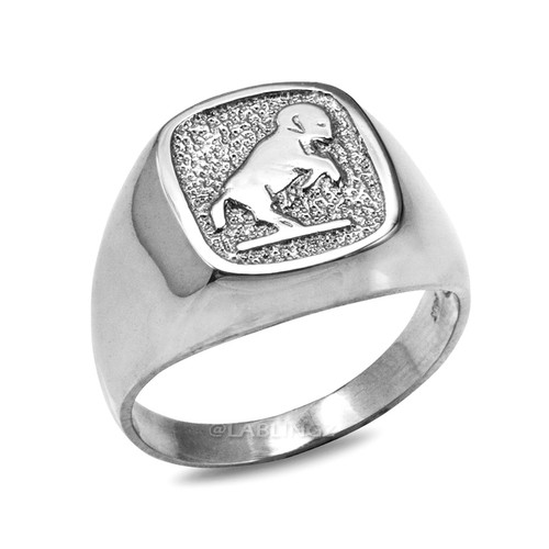 Polished Sterling Silver Aries (Ram) Men's Zodiac Sign Ring