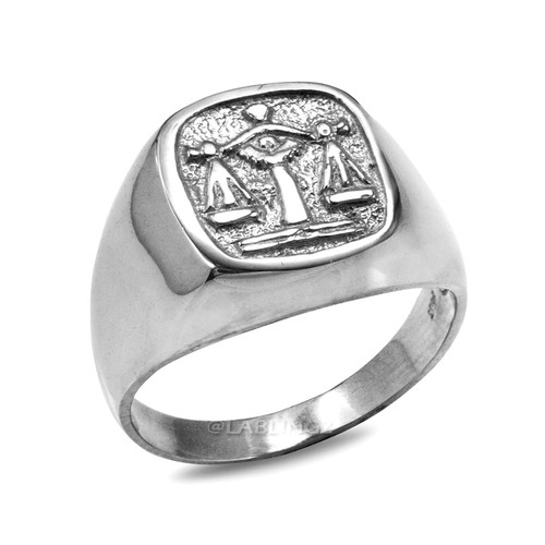 Polished Sterling Silver Libra (Scale) Men's Zodiac Sign Ring