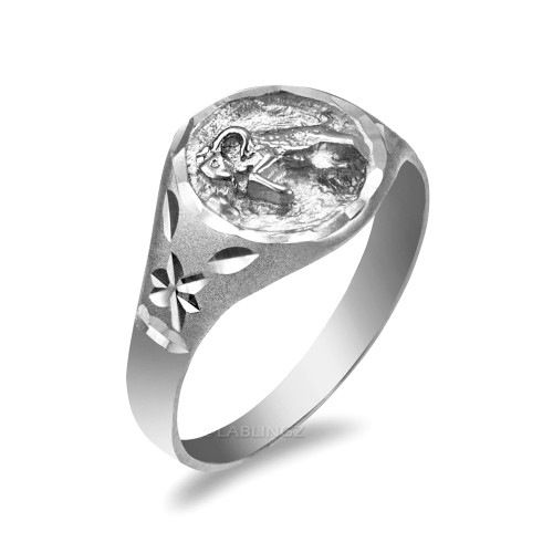 Satin Finished Sterling Silver Diamond-Cut Band Taurus (Bull) Ladies ...