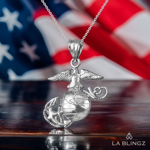 Sterling Silver US Marine Corps (USMC) Charm Necklace | Military Jewelry