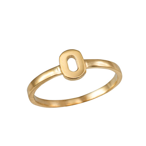 Polished Yellow Gold Initial Letter O Stackable Ring