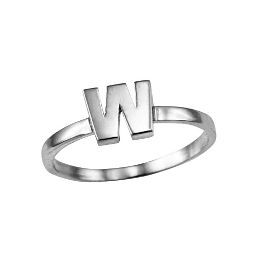 Sterling Silver Initial Letter W Stackable Ring
