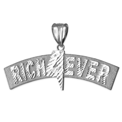 White Gold RICH 4 EVER Hip-Hop DC Pendant