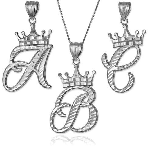 Sterling Silver Cursive Crown Letter Initial Pendant Necklace - Shop Now