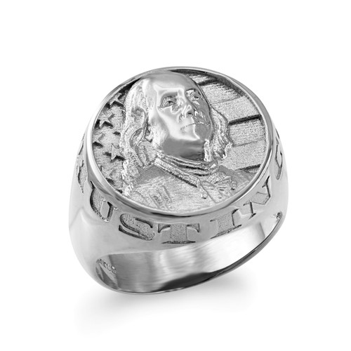 Sterling Silver Benjamin Franklin Mens Signet Ring - LA Blingz