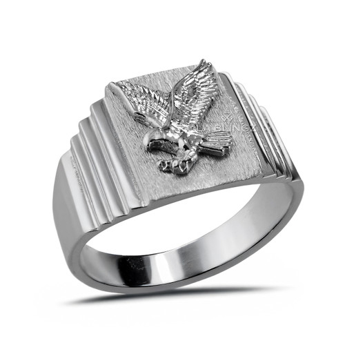 Sterling Silver American Eagle Signet Ring – Brushed Rectangle Face for Men