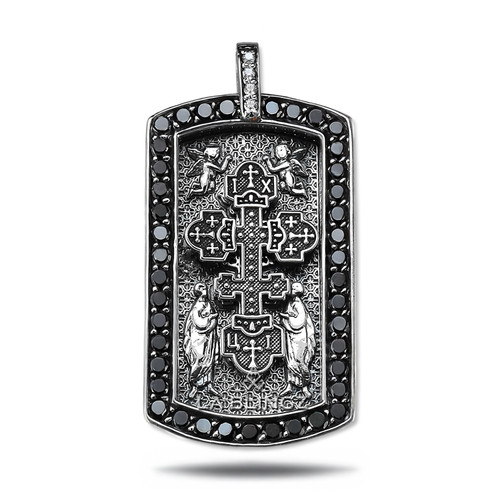 Men’s Russian Cross Sterling Silver Dog Tag Pendant – Black CZ, Luxury ...