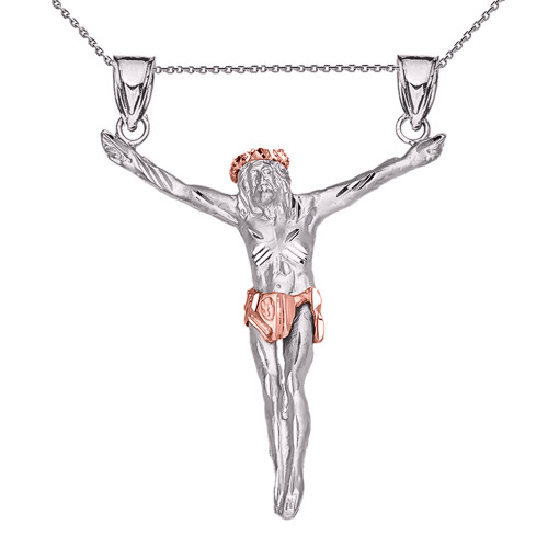 White Gold Crossless Crucifix Pendant Necklace (Large)