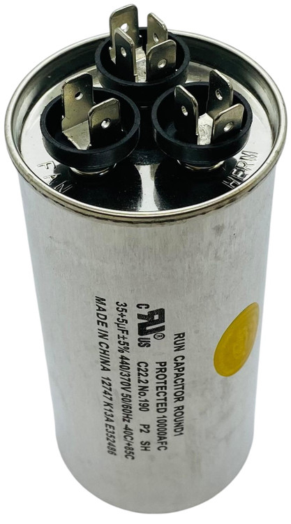 Dual Run Capacitor, Round, 35 + 5 Mfd., 440 Volt, CD35+5X440R