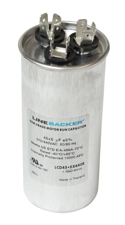 Linebacker Motor Run Dual Round Capacitor, 45 + 5 Mfd., 440 Volt, LCD45 ...