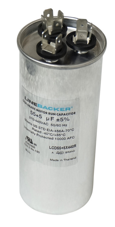 Linebacker Motor Run Dual Round Capacitor, 55 + 5 Mfd., 440 Volt, LCD55 ...