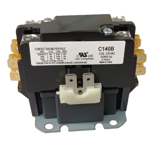 Definite Purpose Contactor, 1 Pole, 40 Amps, 120 Coil Voltage, C140B