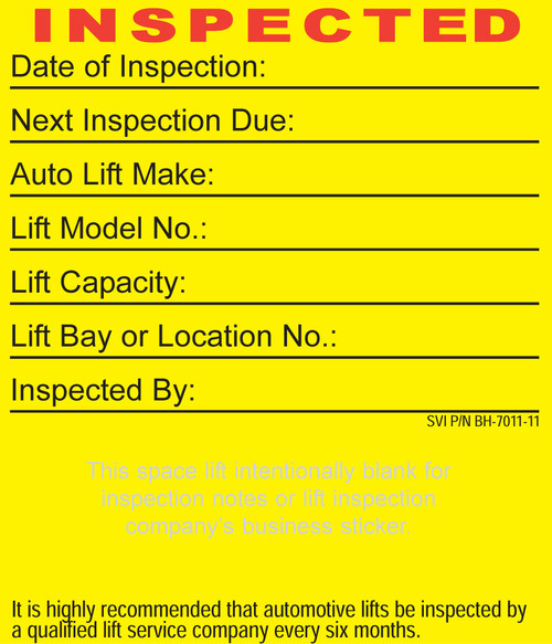 BH-7011-11, Lift Inspection Decal (roll of 250)