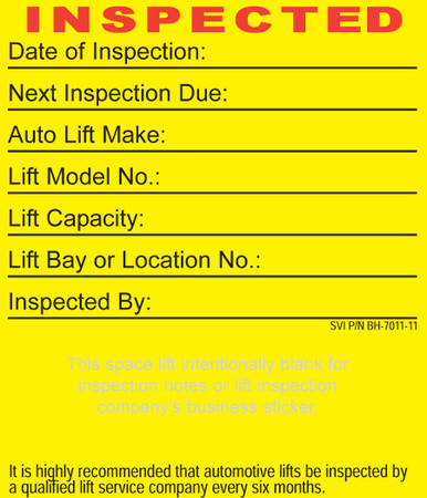 BH-7011-11, Lift Inspection Decal (roll of 250)