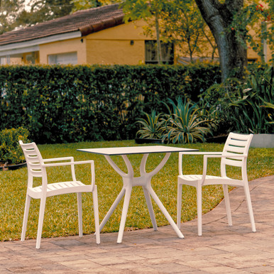 Artemis White Polypropylene 3 Piece Dining Set + 31 in. Sq. Table ...