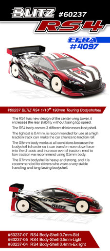 Blitz RS4 1/10th 190mm Touring Bodyshell - Hobby Authority Distribution