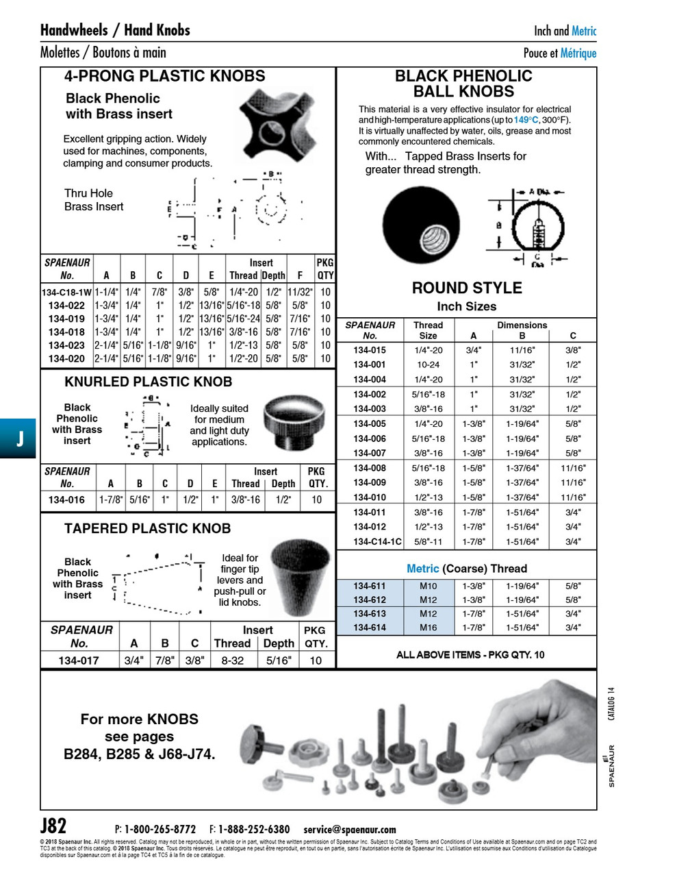 Ball Knob With Tapped Brass Insert 1" Od 1/4"-20 Unc X 7/16" Deep Phenolic Black Tumble Finish ...