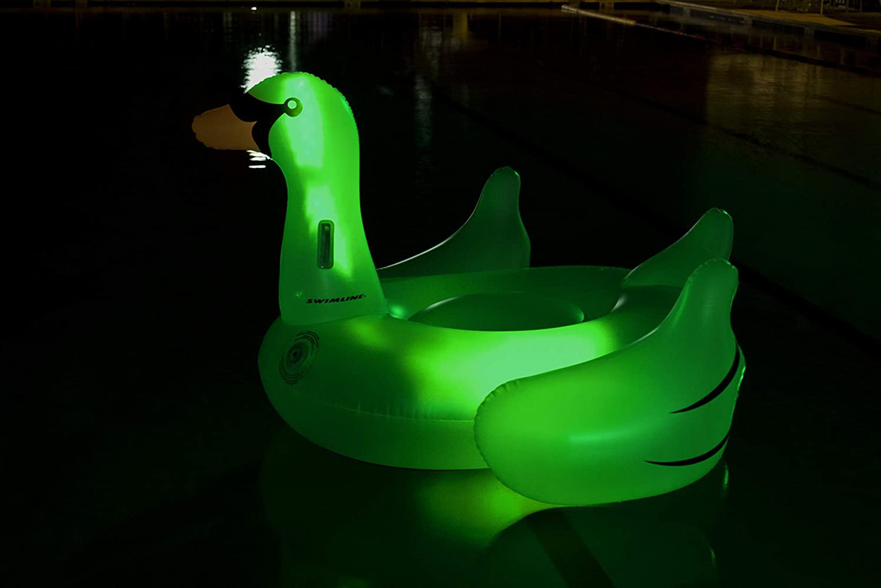 Swimline Giant Inflatable Transparent LED Light-up Ride-on Swan Pool Float