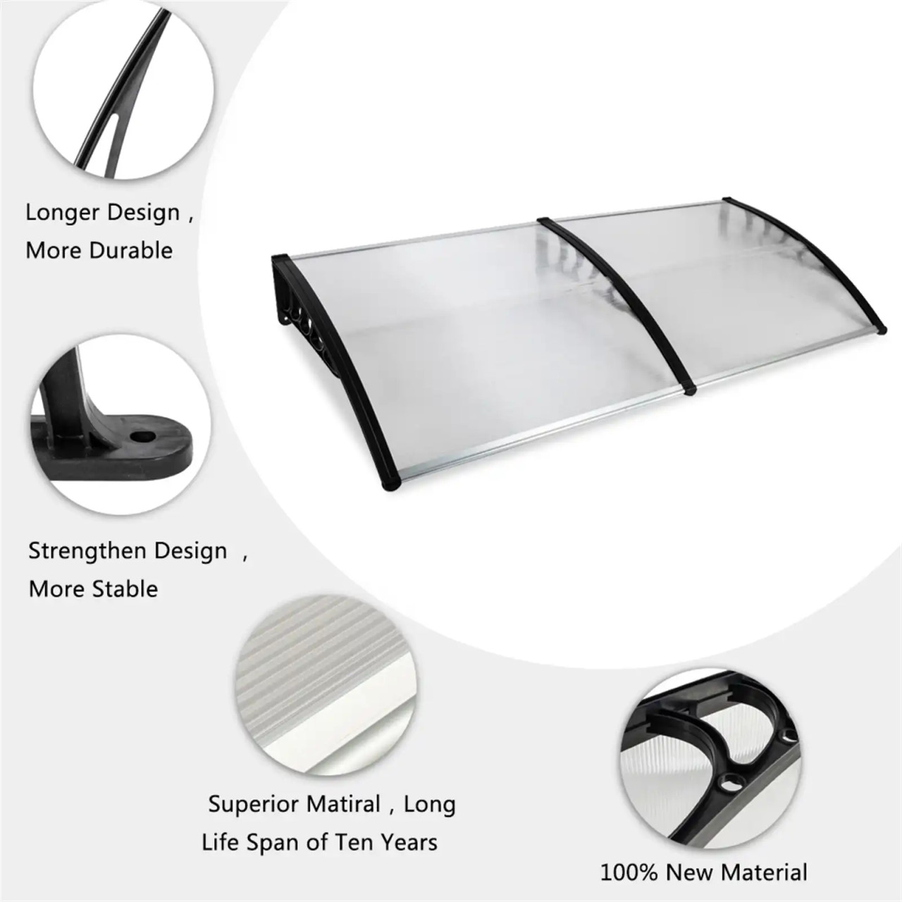 80"x 40" Outdoor Front Door Window Awning Patio Canopy Rain Cover UV ...