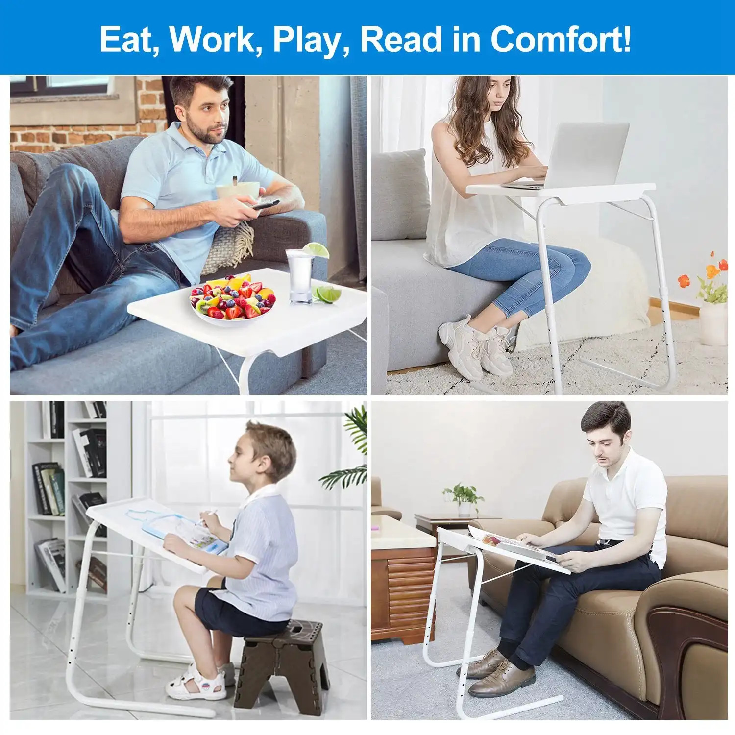 Foldable Tray Table Portable Sofa TV Tray 6 Heights 3 Angles Laptop ...