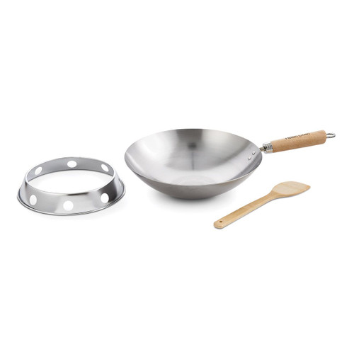 Helen's Asian Kitchen Carbon Steel Round Bottom Wok Set