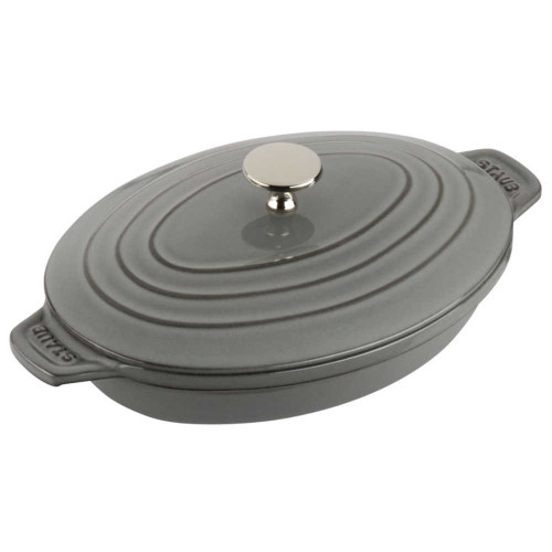 Staub Cast Iron Oval Baking Dish in Graphite Grey | Chefs Corner Store