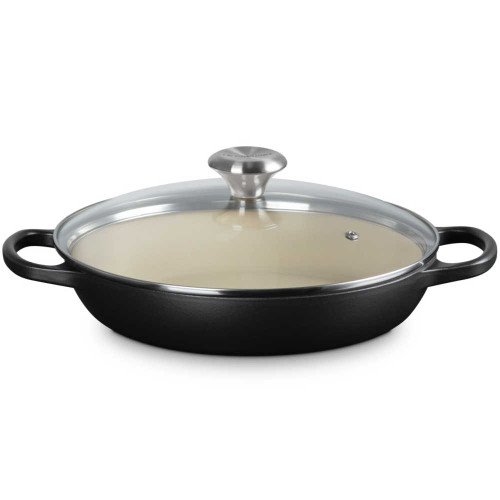 Le Creuset Cast Iron Braiser in Licorice With Glass Lid