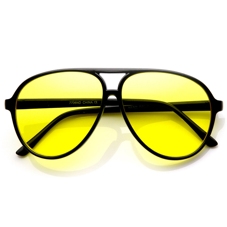 Retro 80s Vintage Blue Blocking XL Large Plastic Aviator Sunglasses