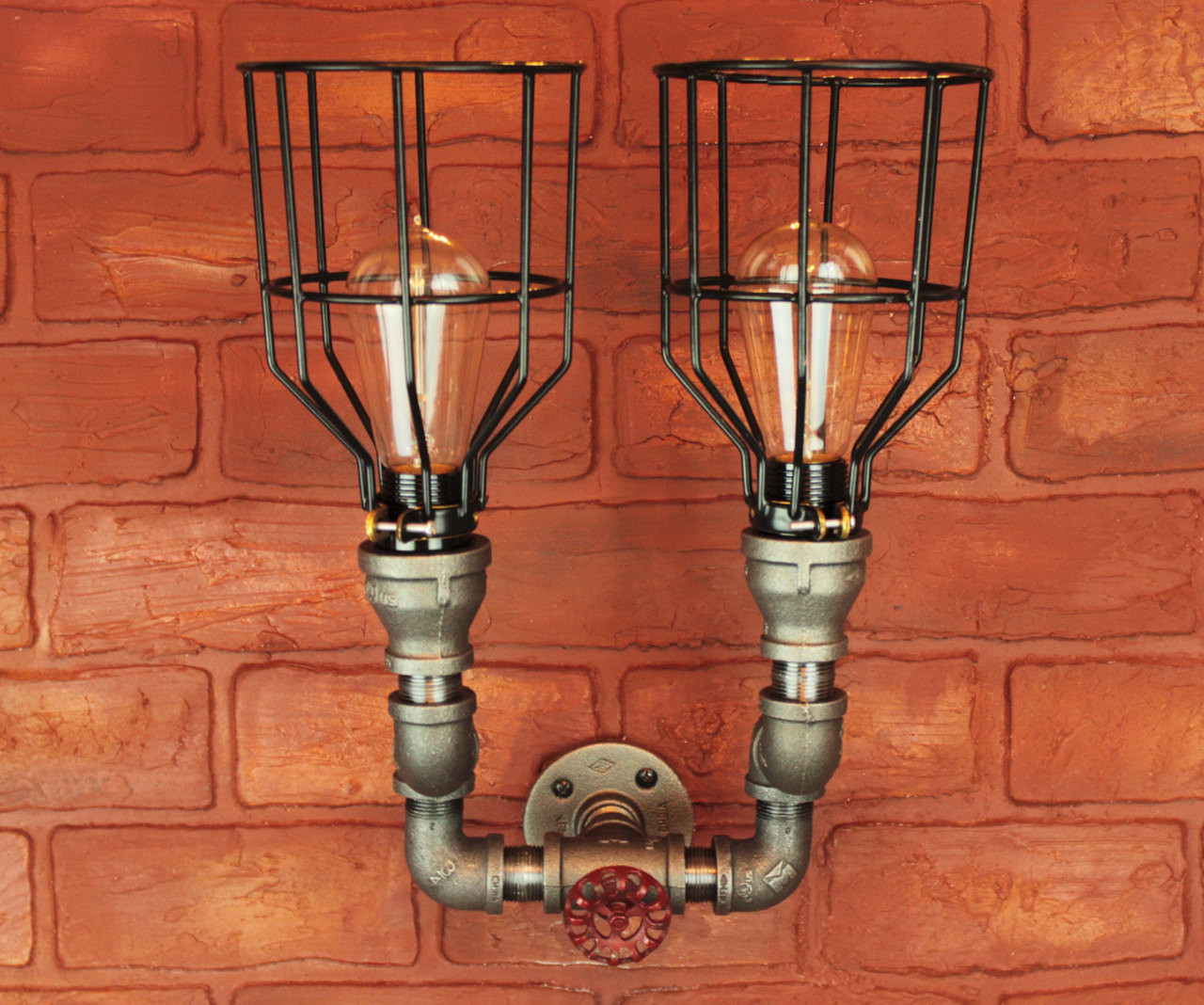 Industrial Pipe Lighting - Black Pipe Wall Sconce w/ knob - Bathroom ...