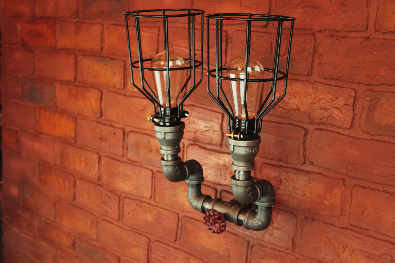 Industrial Pipe Lighting - Black Pipe Wall Sconce w/ knob - Bathroom ...
