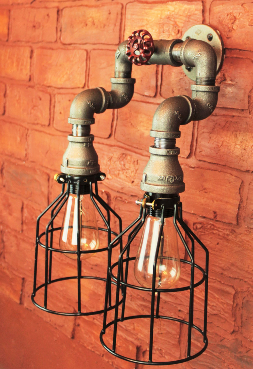 Industrial Pipe Lighting - Black Pipe Wall Sconce w/ knob - Bathroom ...