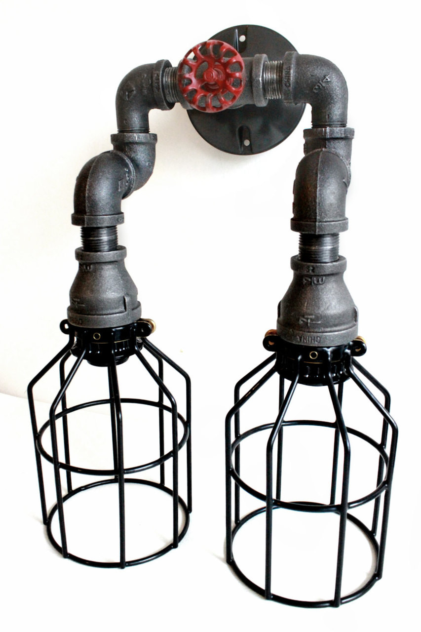 Industrial Pipe Lighting - Black Pipe Wall Sconce w/ knob - Bathroom ...