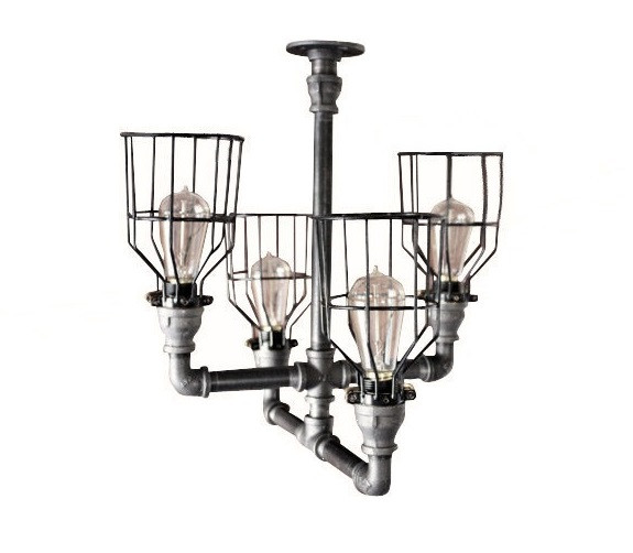 Black pipe chandelier ceiling light - Industrial black pipe & black ...