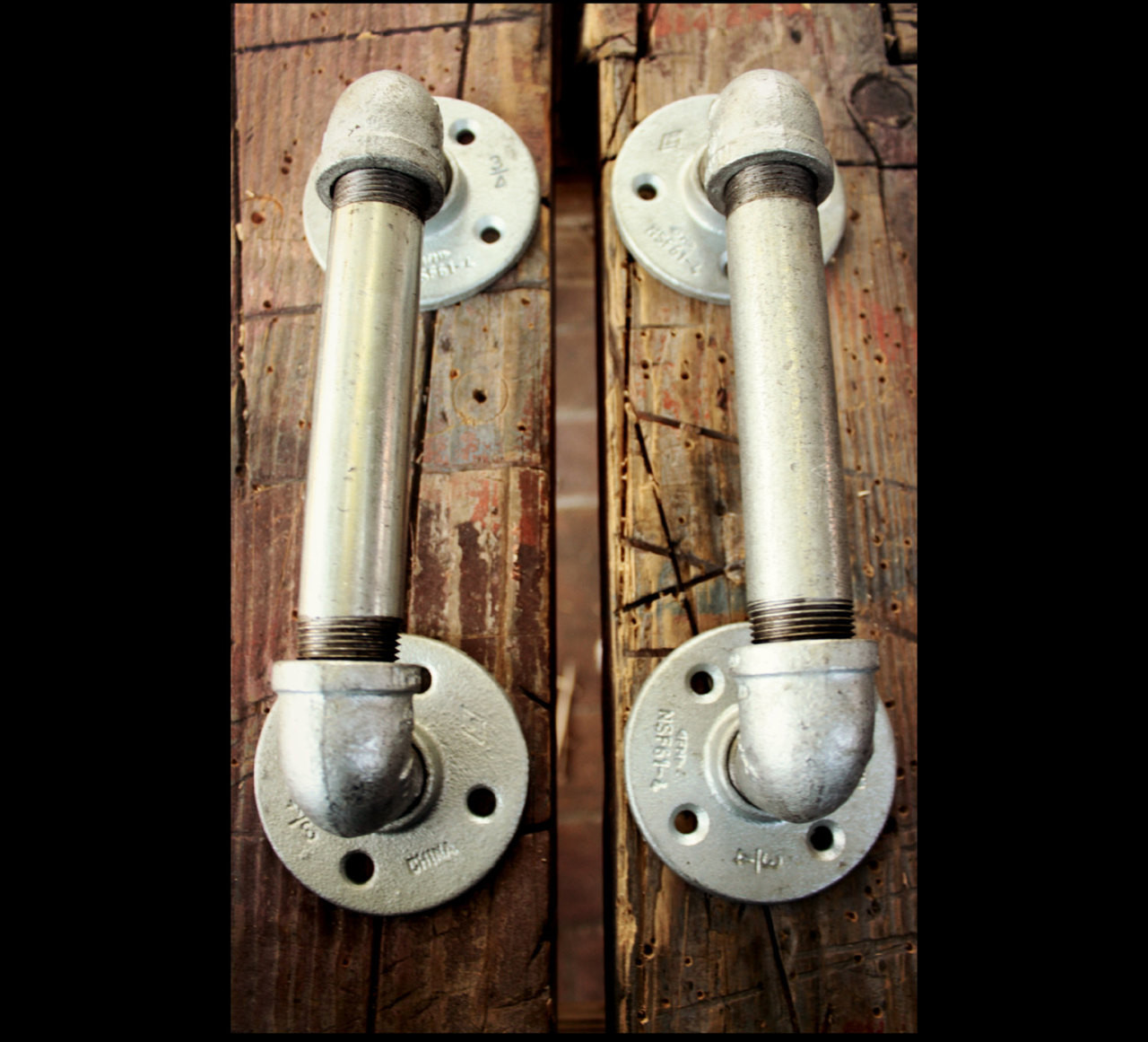 Set of 2 Pipe Door Handles - Industrial Black Pipe Door pulls