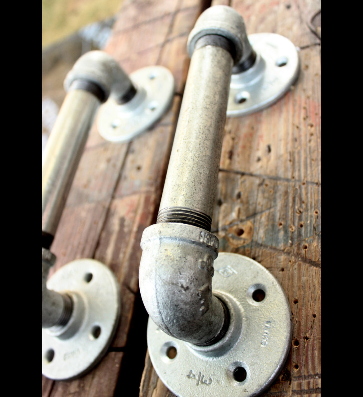 Set of 2 Pipe Door Handles - Industrial Black Pipe Door pulls