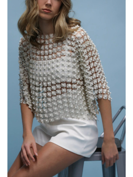 Pearl beaded top silver - Goldenbar