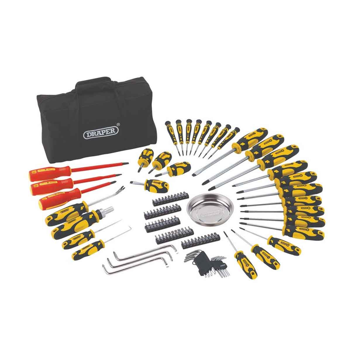 Draper 03992 Screwdriver Set with Bag, Yellow (100 Pieces) - Power ...