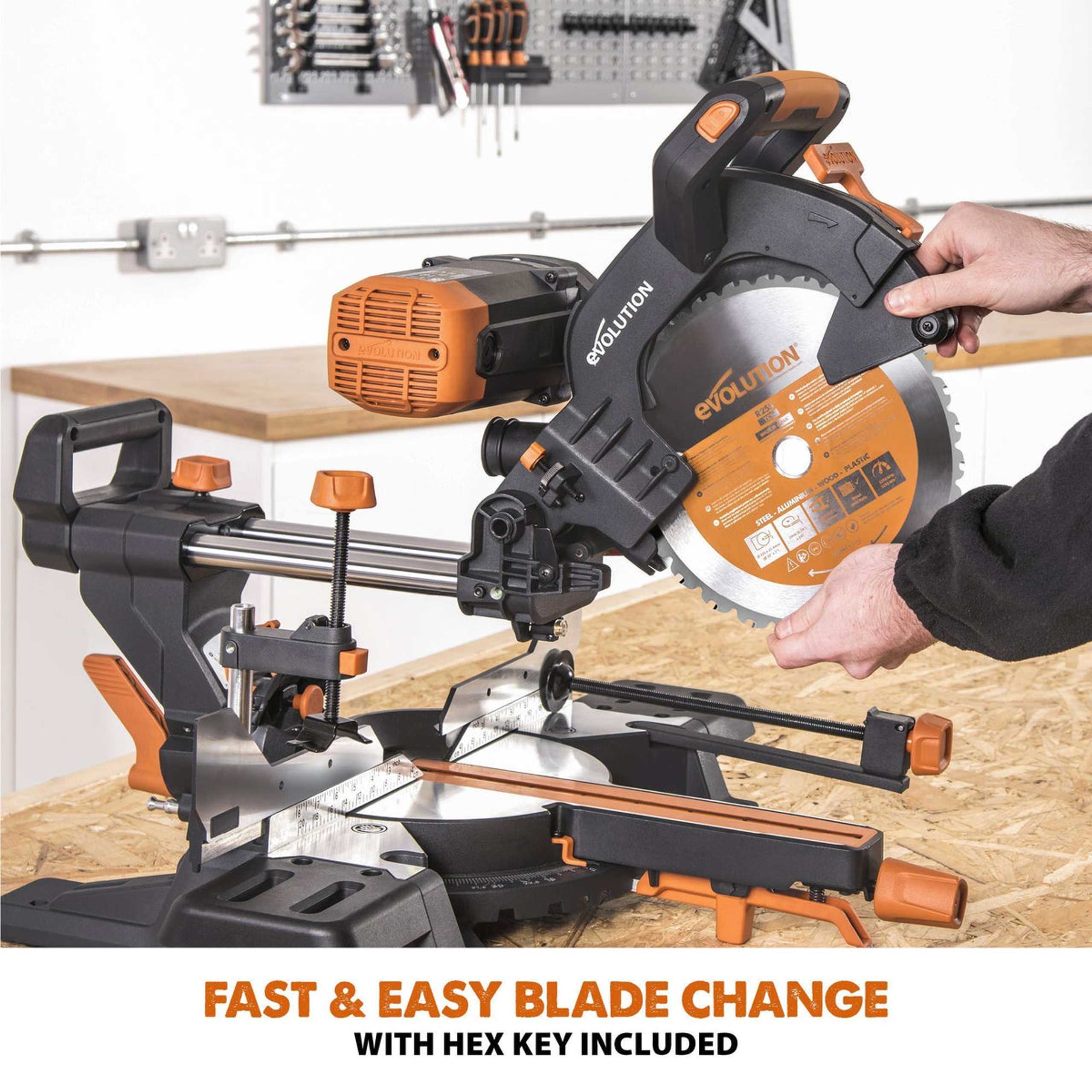 Evolution 255mm Double Bevel Sliding Mitre Saw 2000W 240V Toolden