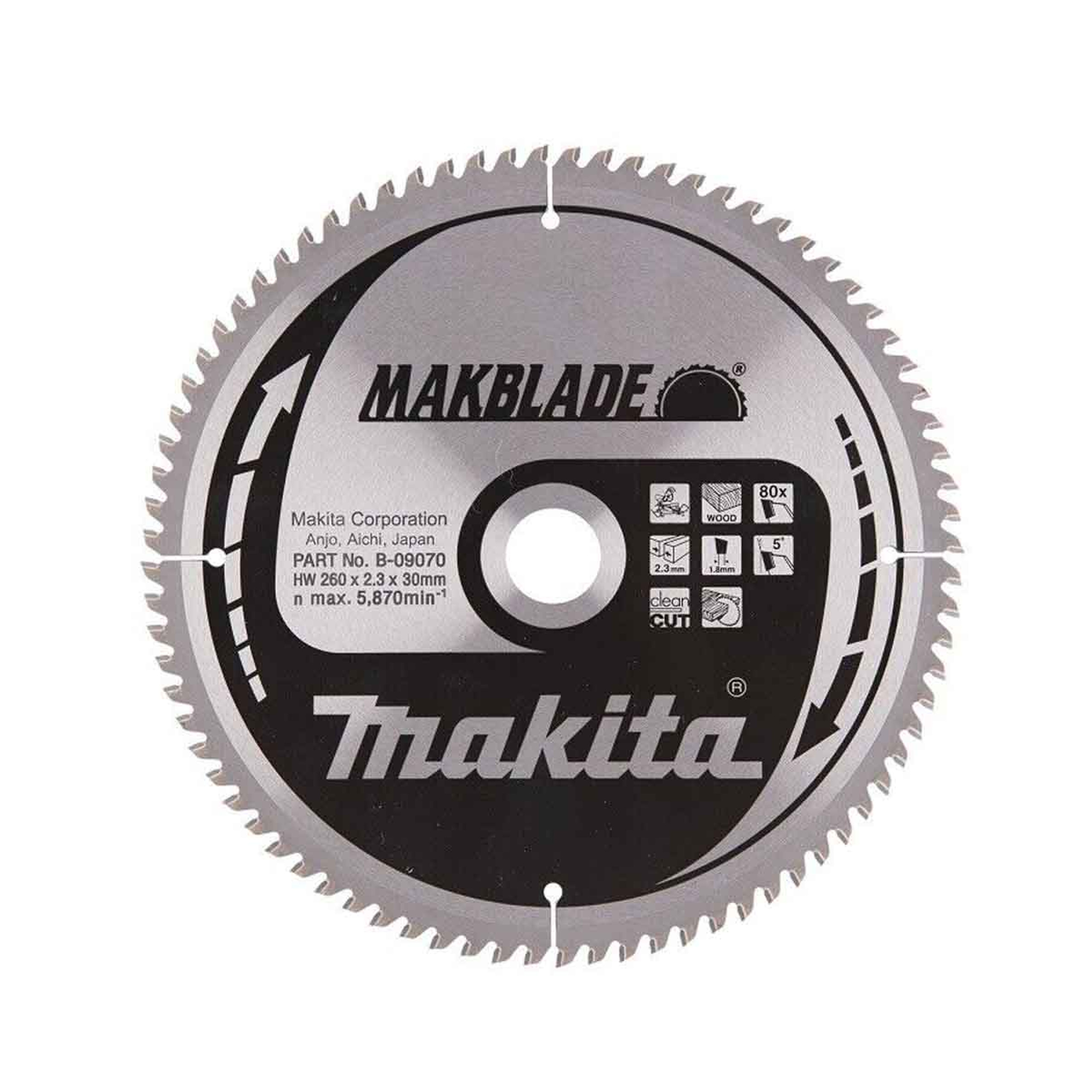 Makita B 09070 MAKBLADE TCT Circular Saw Blade 260 x 30mm 80T Toolden