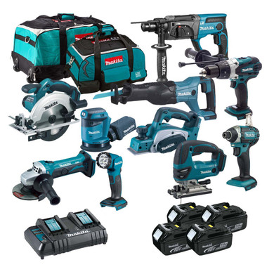 Makita MAKKIT10X45 LXT 18V 10 Piece Tool Kit with 4x 5.0Ah Batteries ...