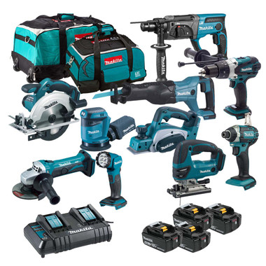 Makita LXT 18V 10 Piece Power Tool Kit with 4x 4.0Ah Battery | Toolden